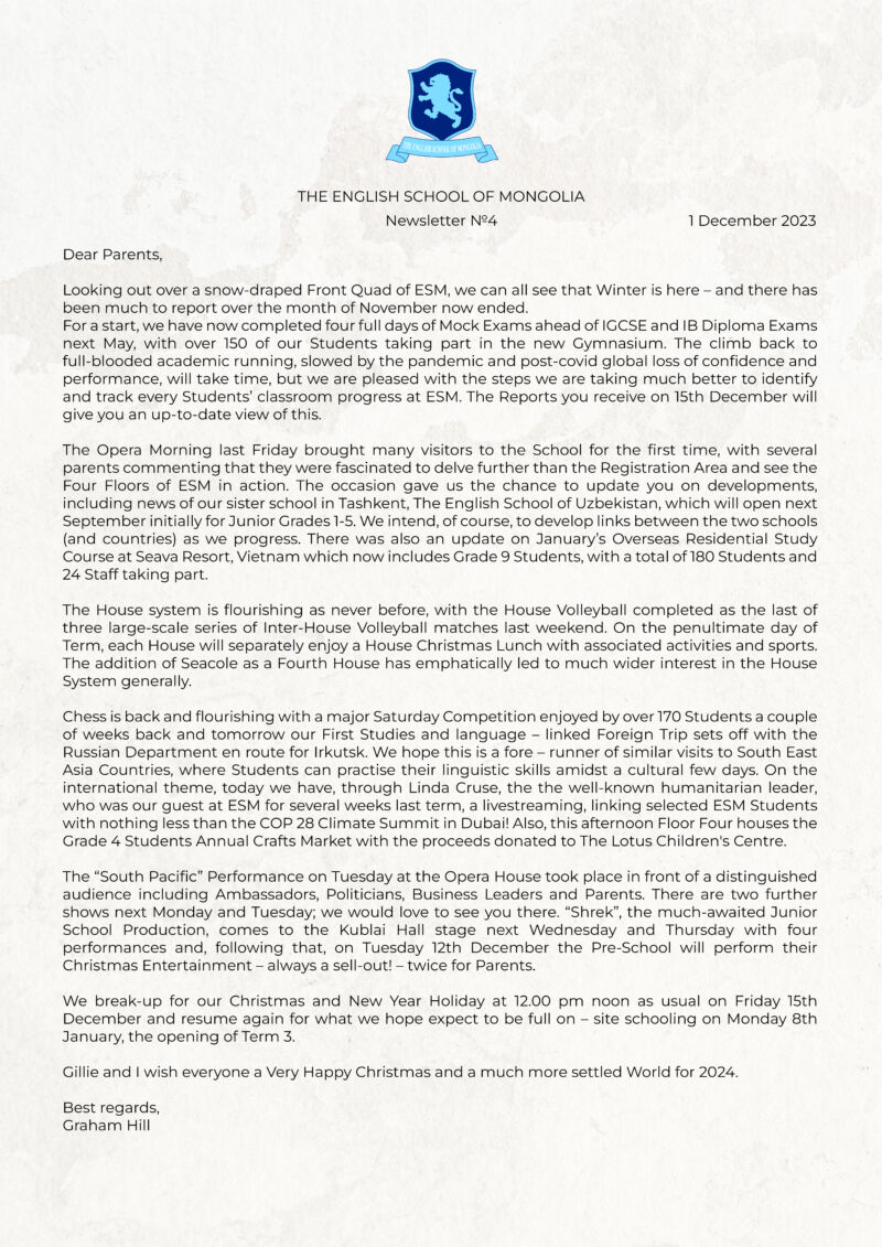 Latest News – The English School of Mongolia